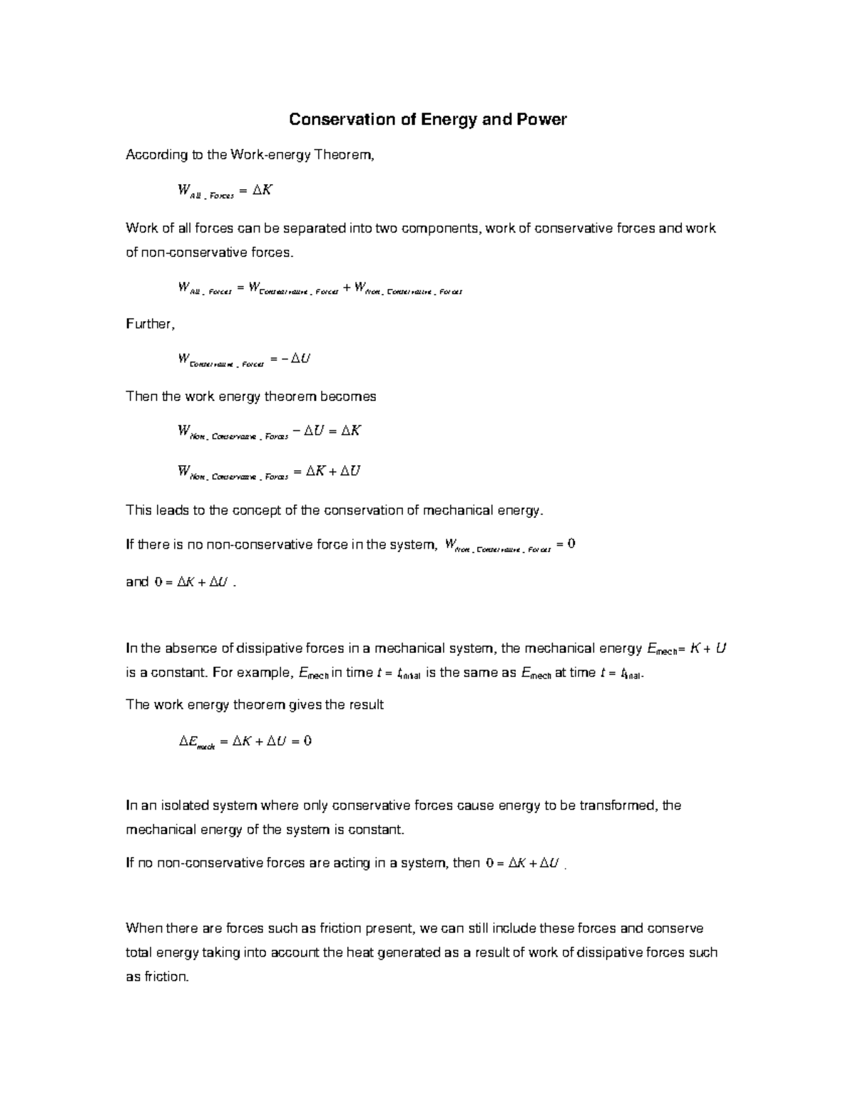 Lesson 9-10studysheet-2 - Conservation of Energy and Power According to ...