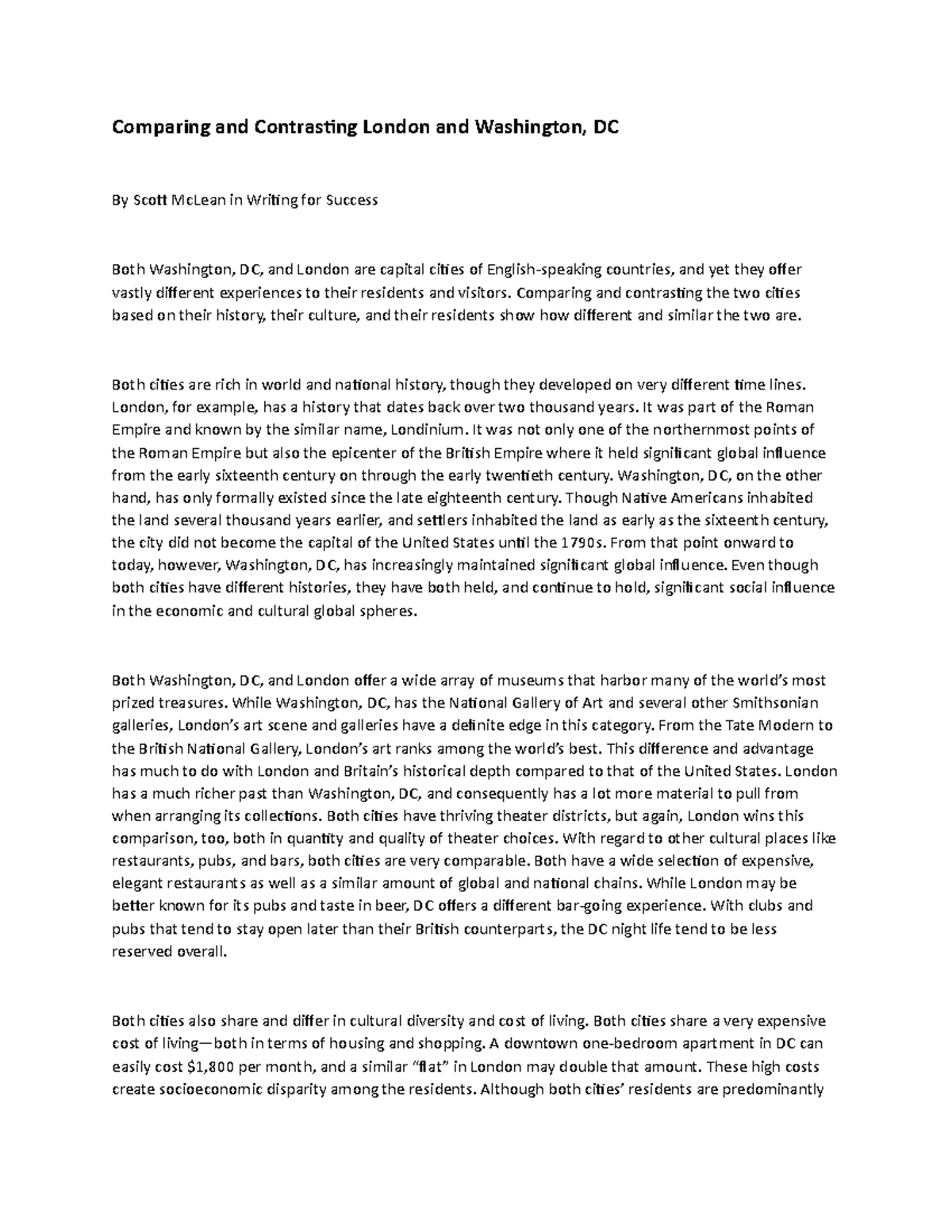 Comparing and Contrasting London and Washington Essay - Comparing and ...