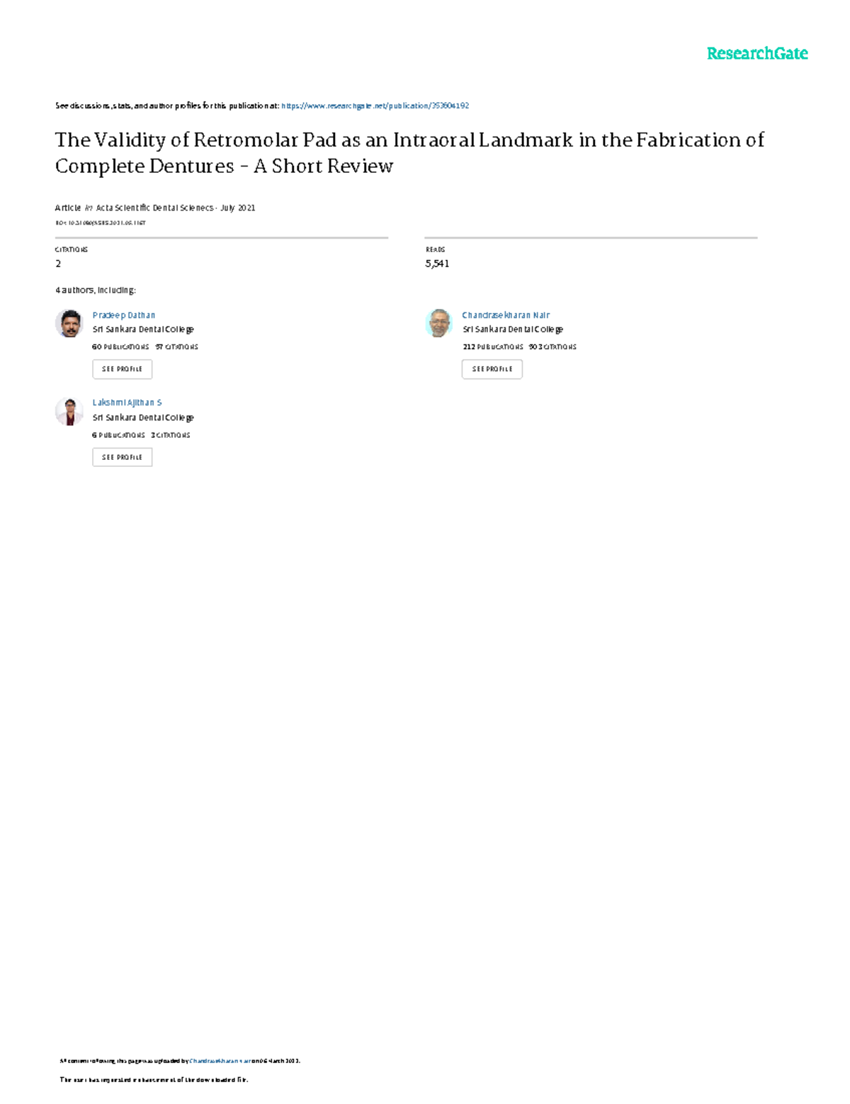 Validity of Retromolar Pad as an Intraoral Landmark for Complete ...