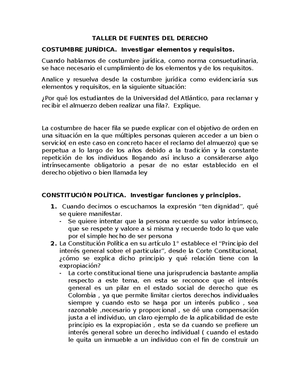 Taller de Fuentes del Derecho: Análisis y Respuestas Resueltas - Studocu