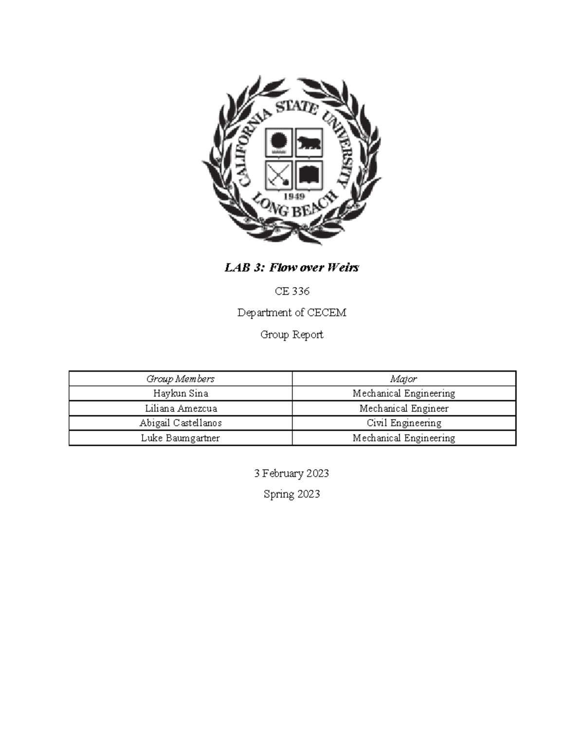CE 336 Lab 3 - Flow Dynamics Over V-Notch and Rectangular Weirs - Studocu