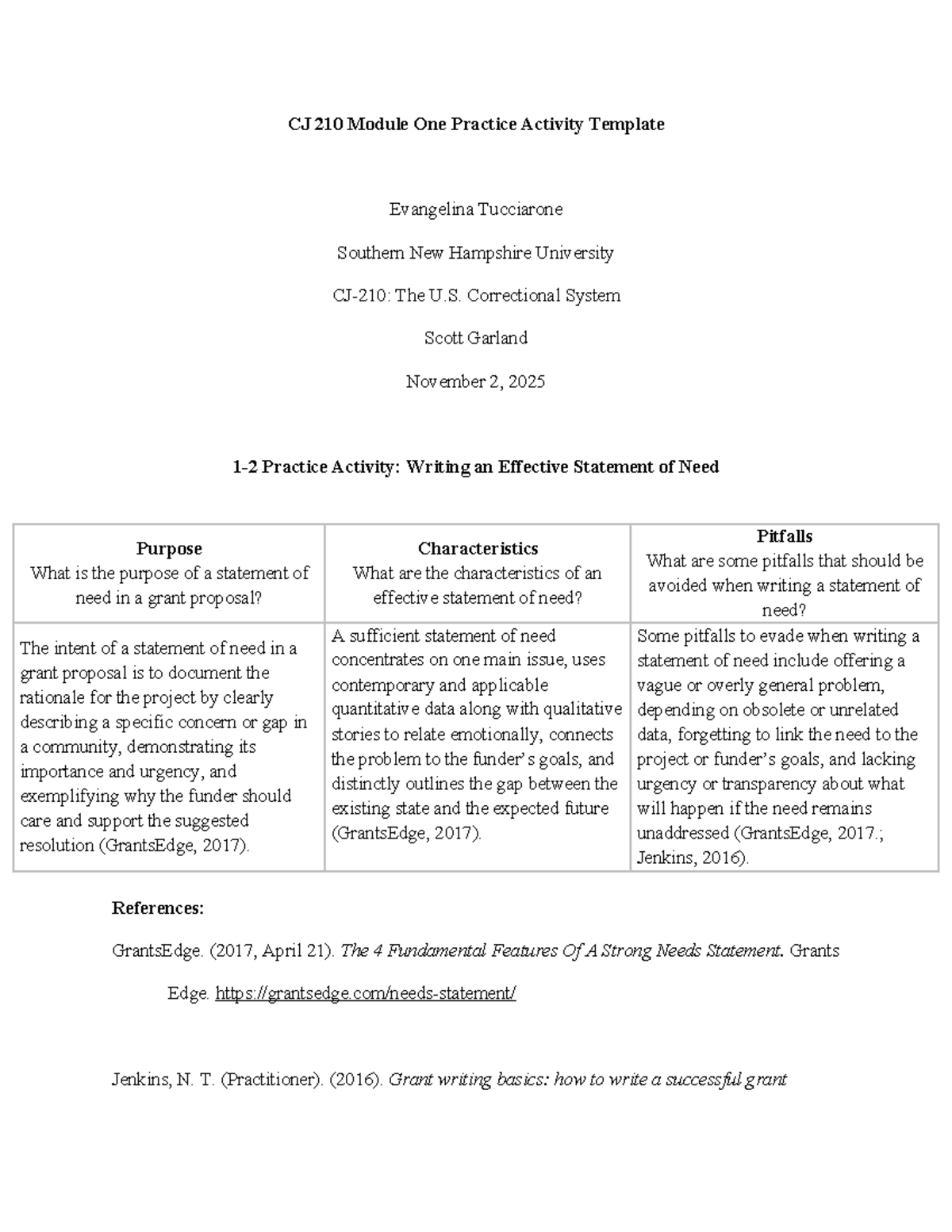 CJ 210 1-2 Practice Activity: Writing an Effective Statement of Need ...