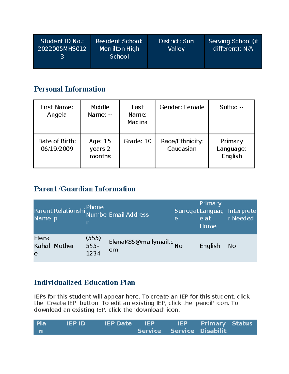 IEP Summary for Angela Madina (2022005MHS012) - Grade 10 - Studocu
