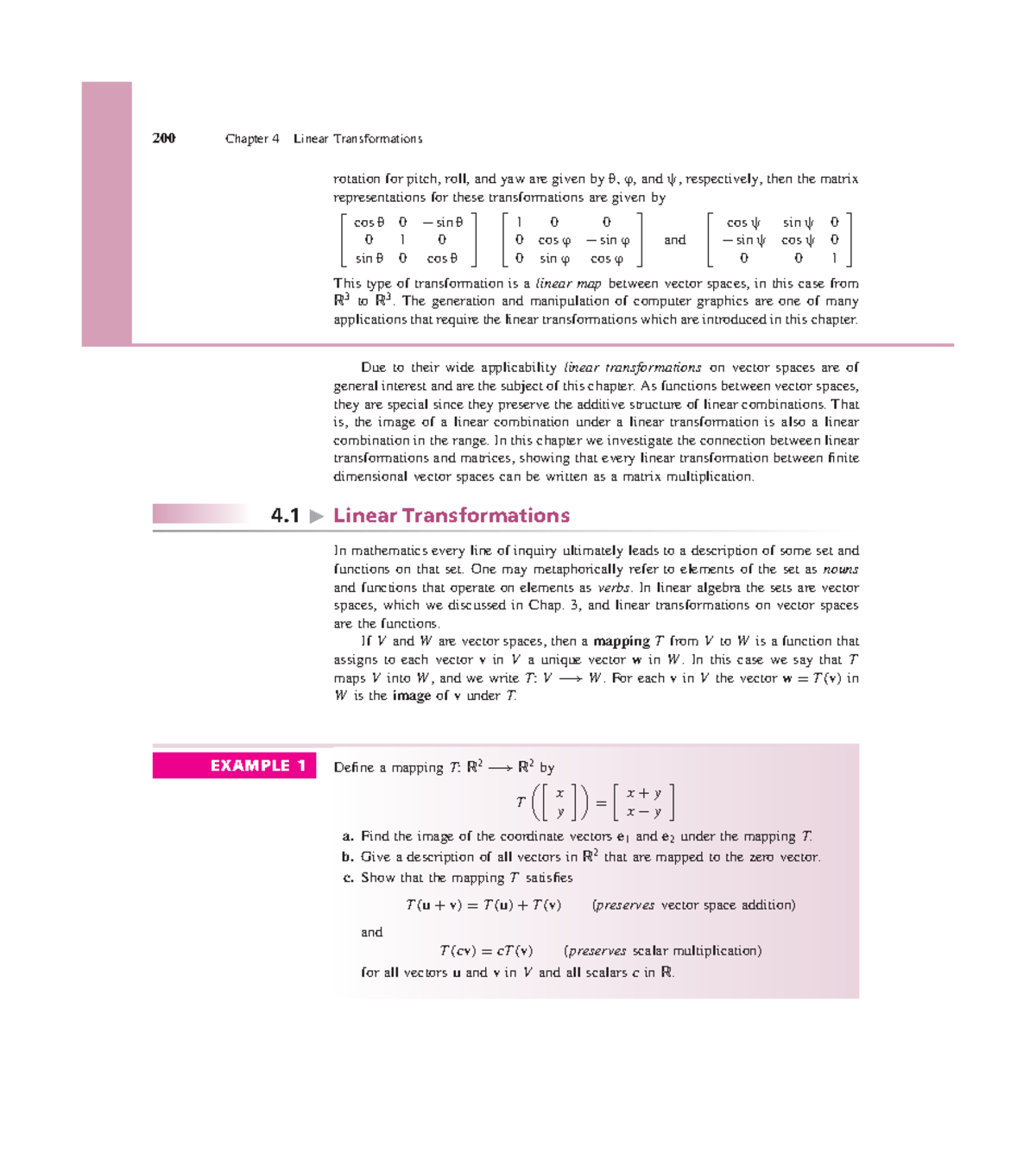 Linear transformation - 200 Chapter 4 Linear Transformations rotation for pitch, roll, and yaw ...