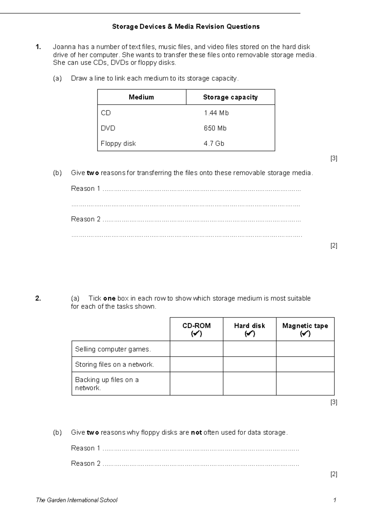 Storage Revision Questions - Storage Devices & Media Revision Questions ...