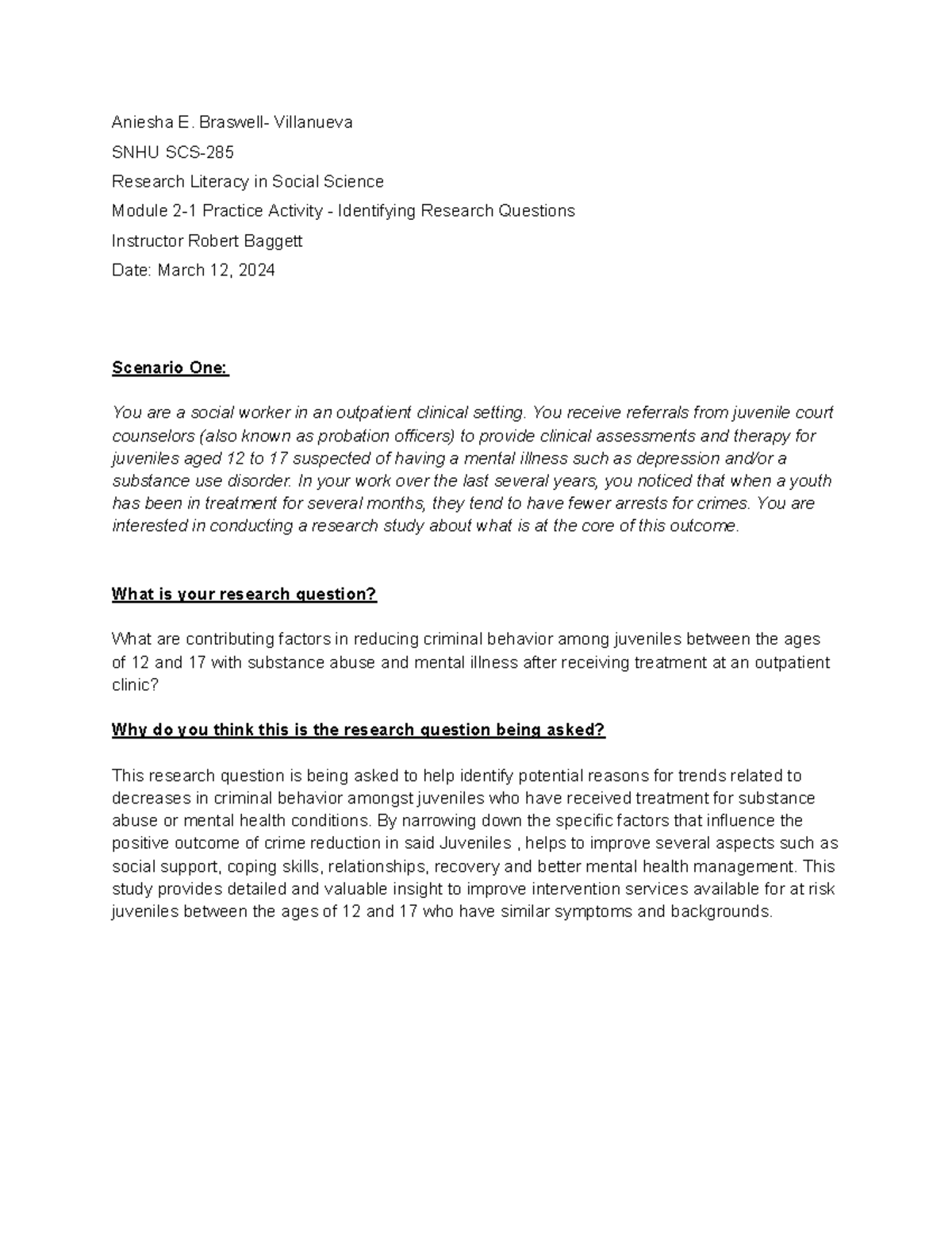 SCS-285 Module 2-1 Research Activity: Identifying Key Questions - Studocu