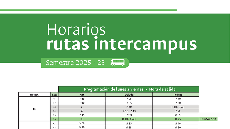 Horarios Rutas Intercampus 2025 2S - Programación Semanal - Studocu