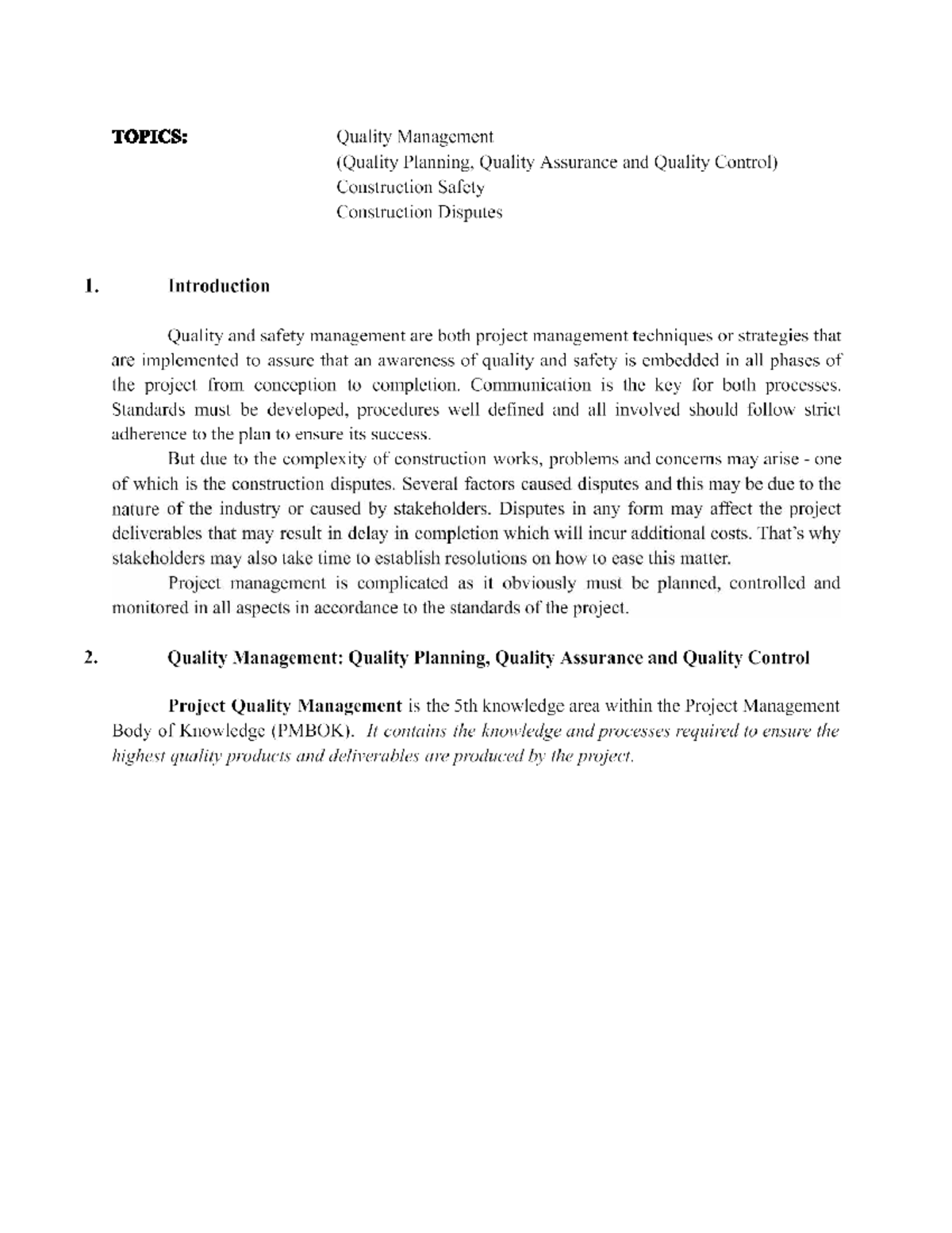 Quality Management & Construction Safety: Key Topics and Insights - Studocu