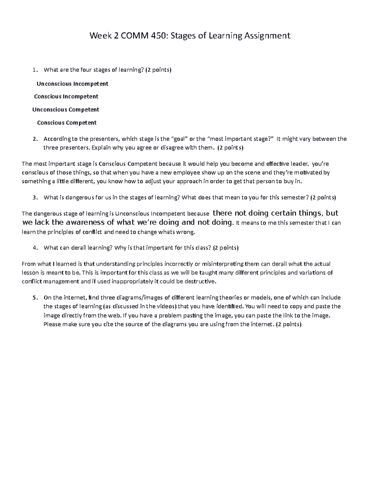 Stages of Learning Assignment in Conflict Management - Week 2 COMM 450 ...