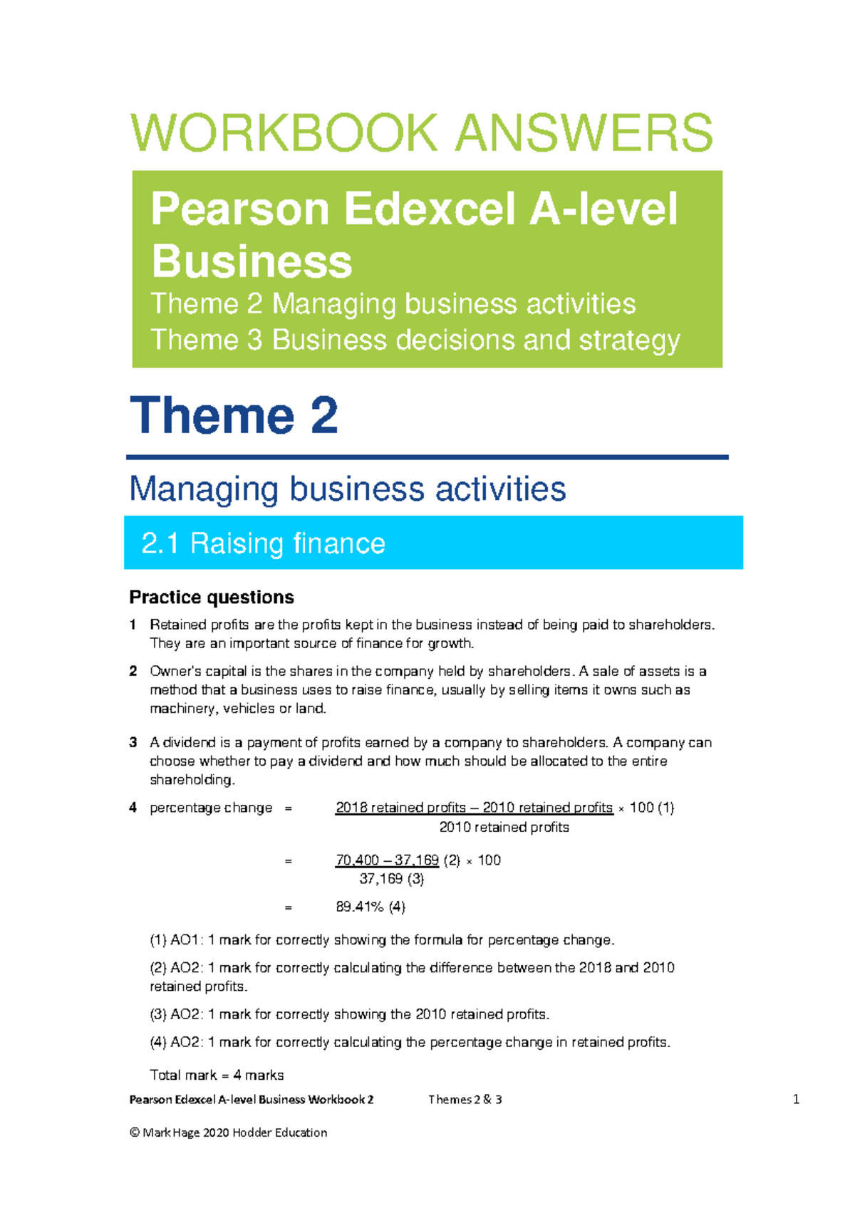 Pearson Edexcel A-level Business: Workbook Answers for Themes 2 & 3 ...
