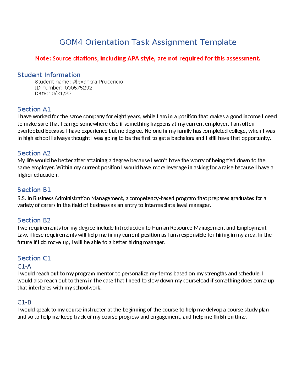 GOM4 Orientation Task Assignment Template and Study Plan - Studocu