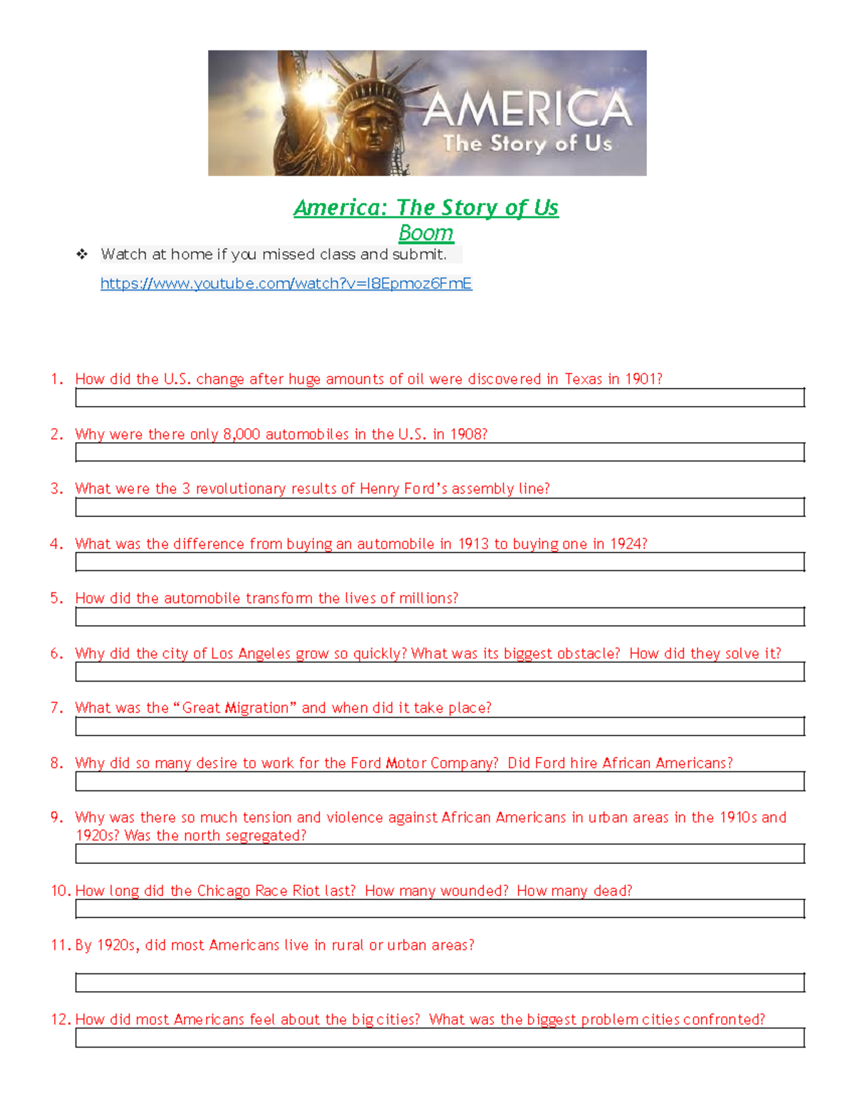 America: The Story of Us - Boom Worksheet Analysis - Studocu