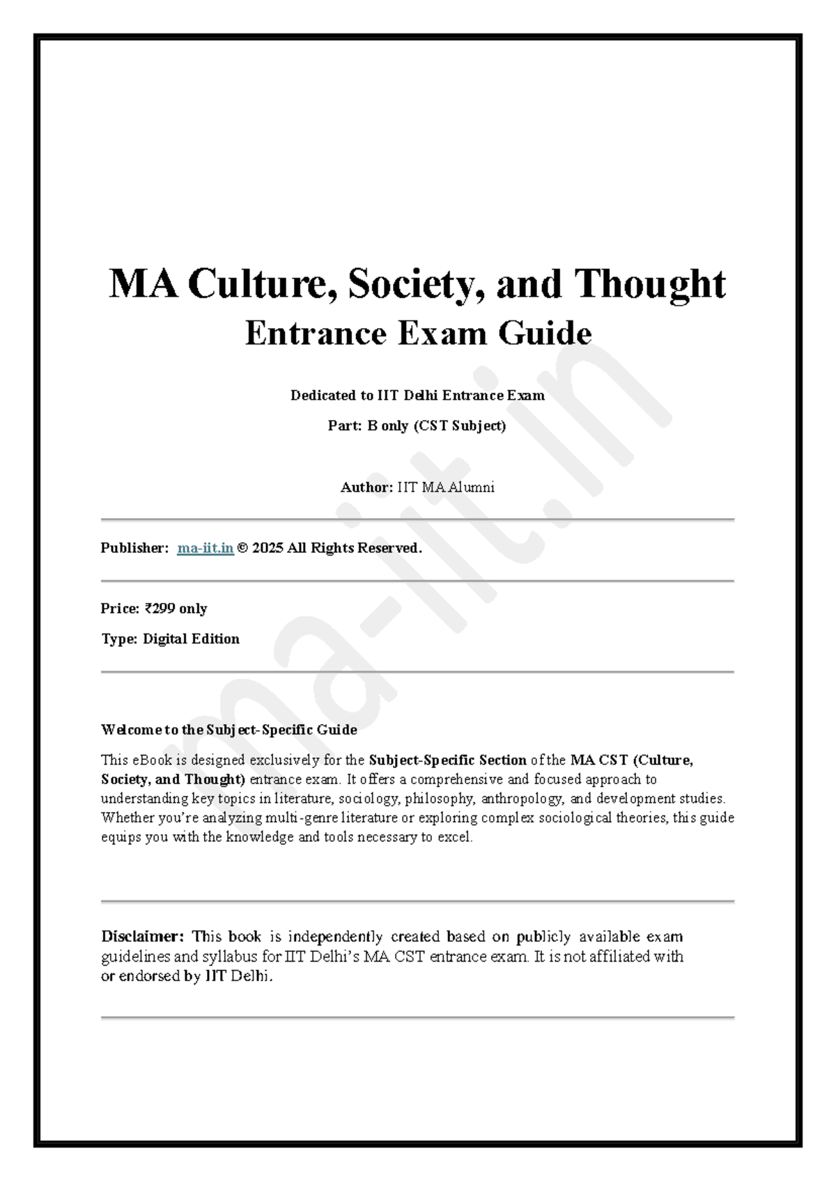 MA CST Entrance Exam Guide: IIT Delhi Part B Overview - Studocu