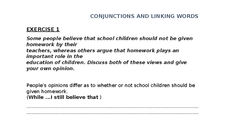 Linking Words and Conjunctions - Exercise Handout - Studocu
