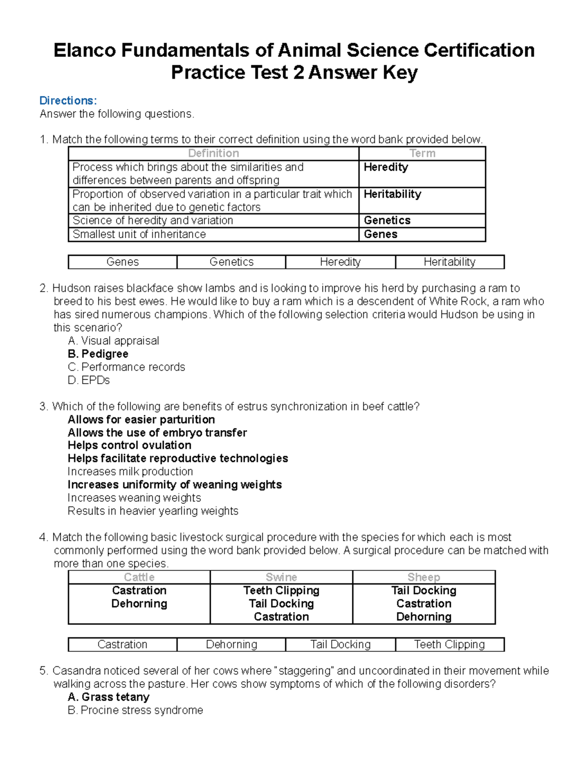Elanco ANS 101 Certification Practice Test 2 Answer Key Review - Studocu