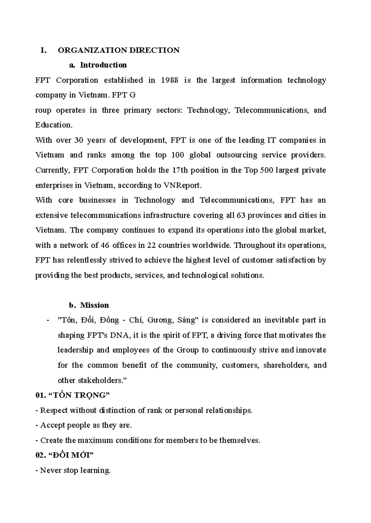 MIDTERM QTCL: FPT Corporation's Organizational Direction and Strategy ...