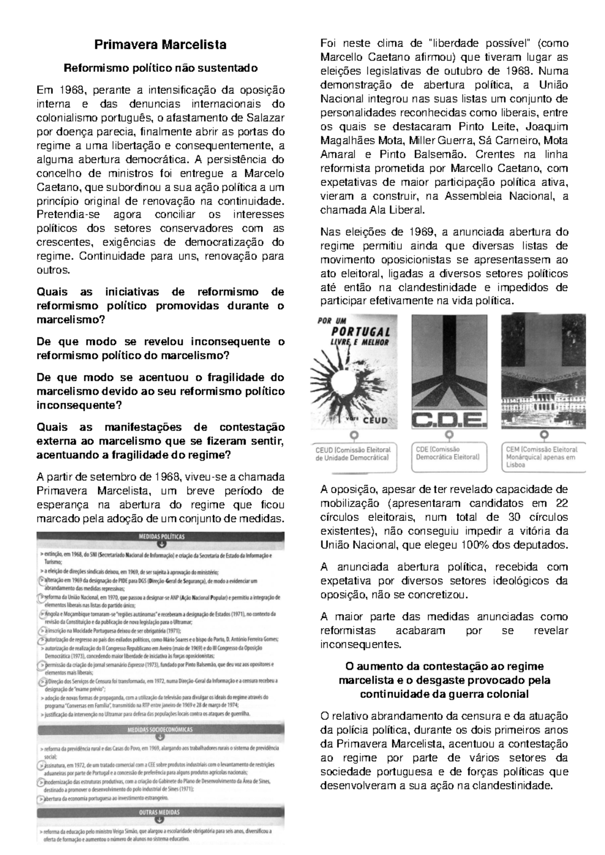 Primavera Marcelista: Reformismo Político e suas Consequências - Studocu