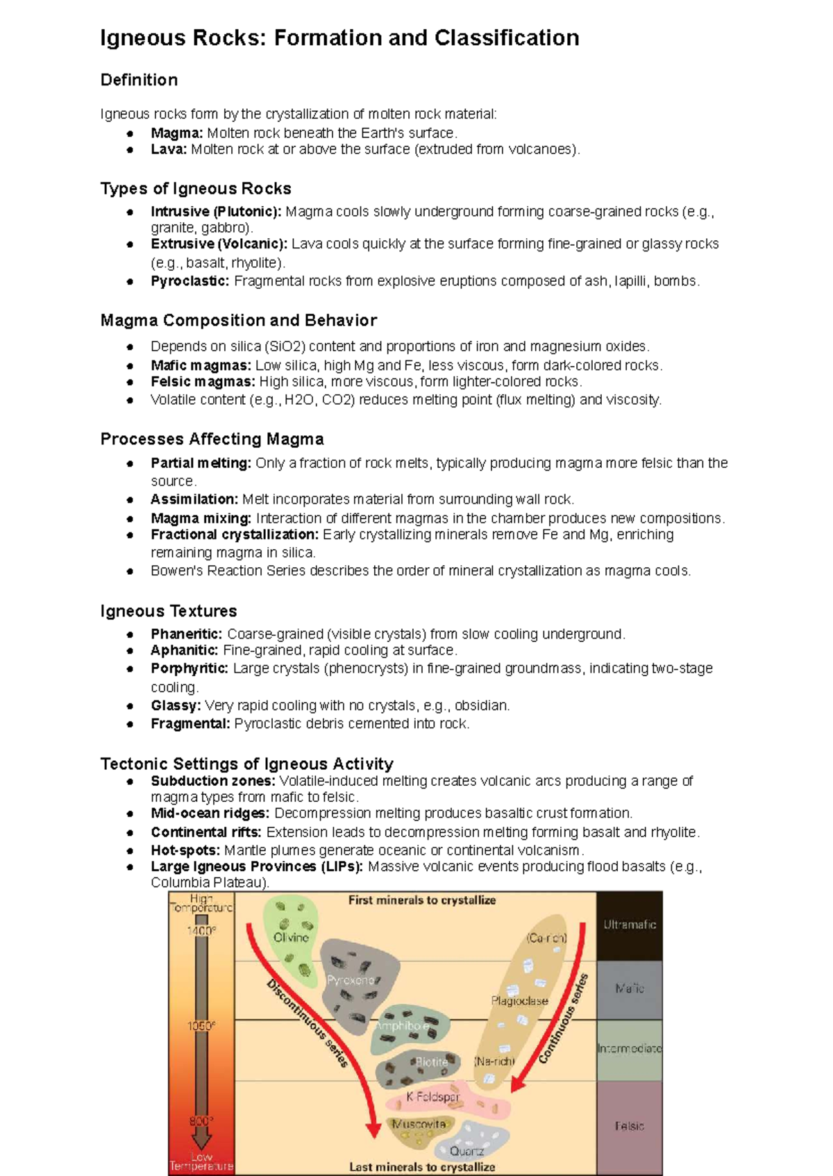 GLY256: Igneous Rocks - Formation, Types, and Textures Notes - Studocu