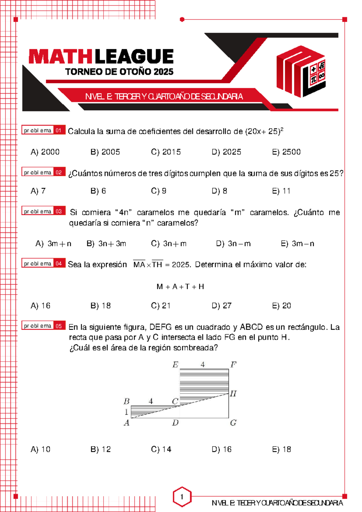 Nivel E: Tercer y Cuarto Año Secundaria - Problemas Math League 2025 ...