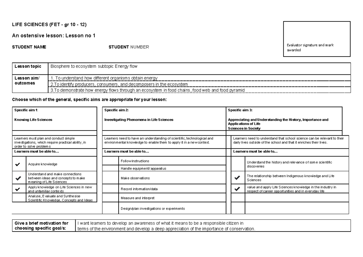 LIFE Sciences (FET - gr 10 - 12) lesson plan - LIFE SCIENCES (FET - gr ...
