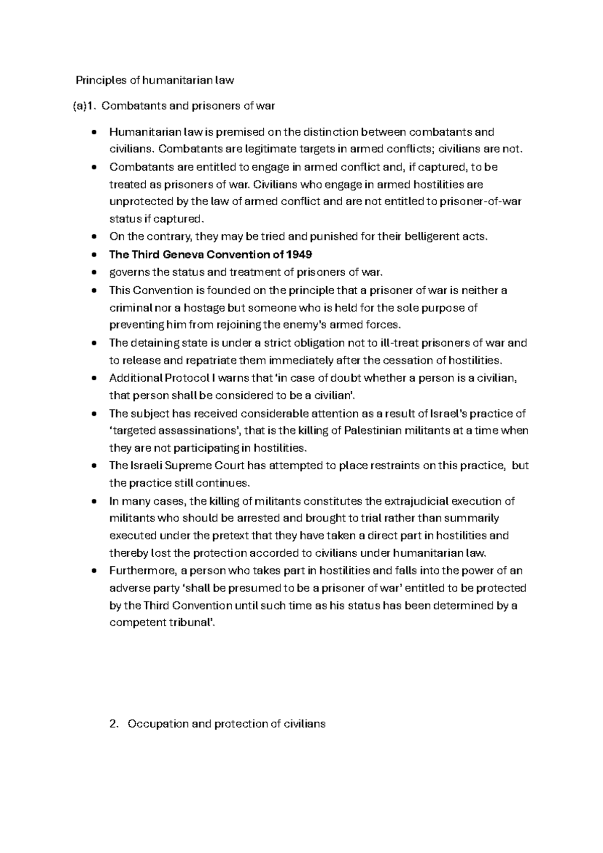 Principles of IHL: Combatants, Civilians, and Occupation Law - Studocu