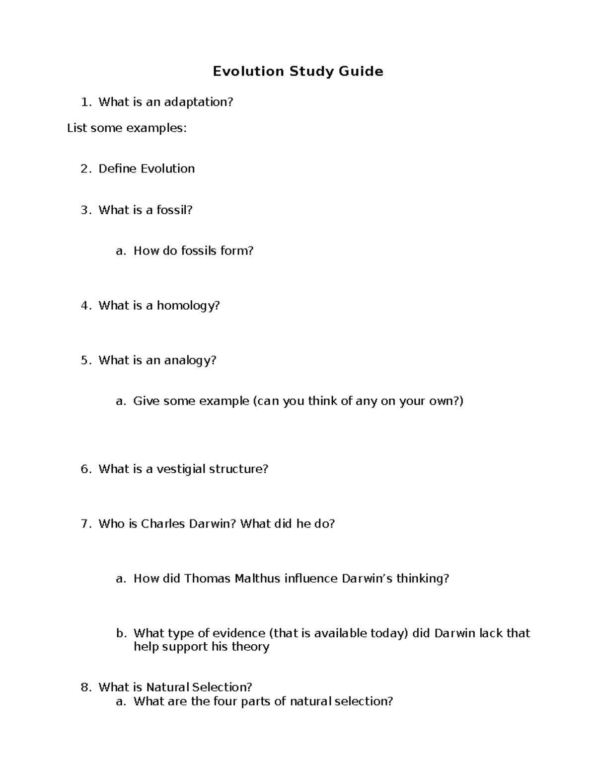 Evolution Study Guide: Key Concepts and Examples - Studocu