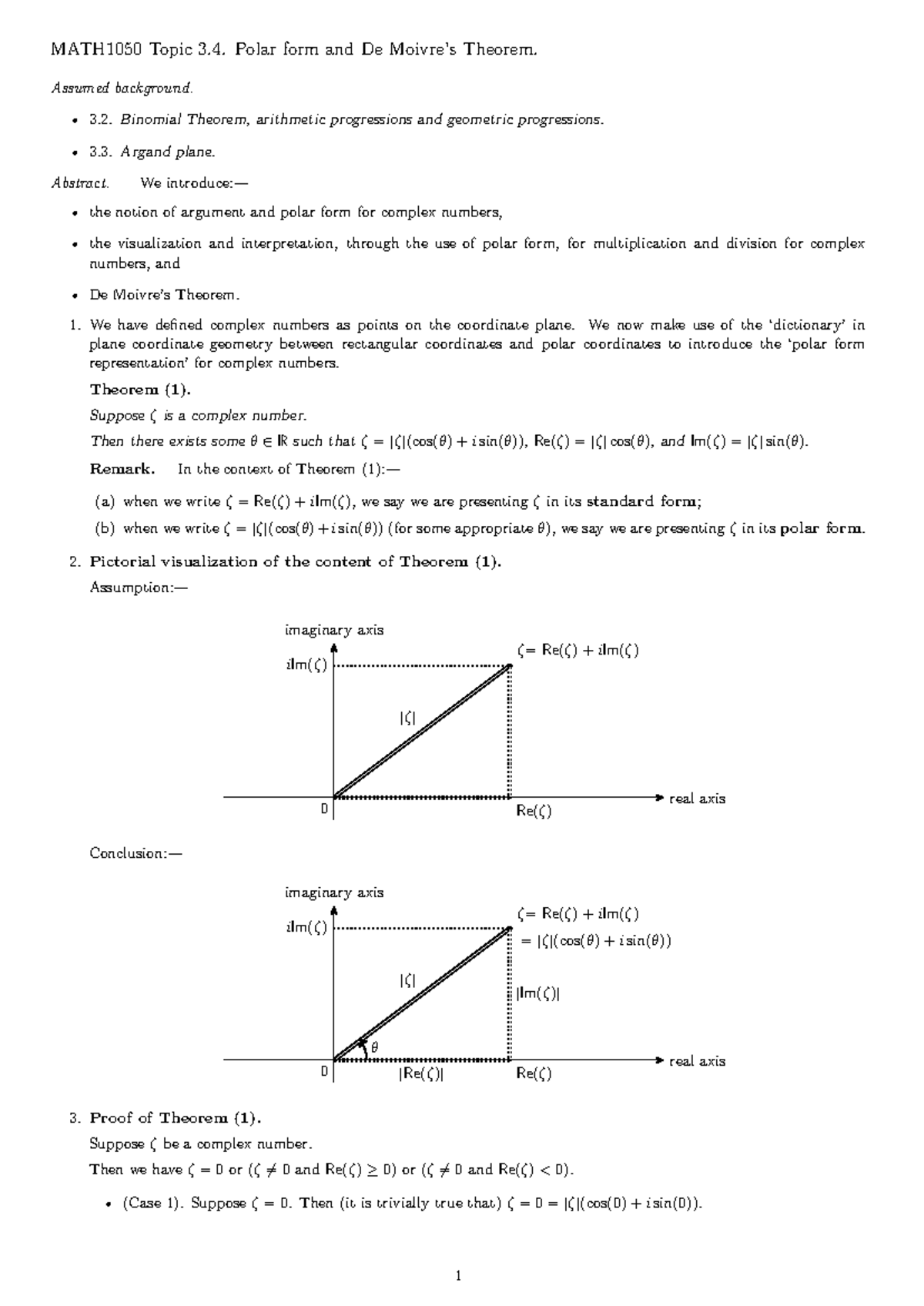MATH1050 Final Exam Notes: Polar Form & De Theorem Insights - Studocu
