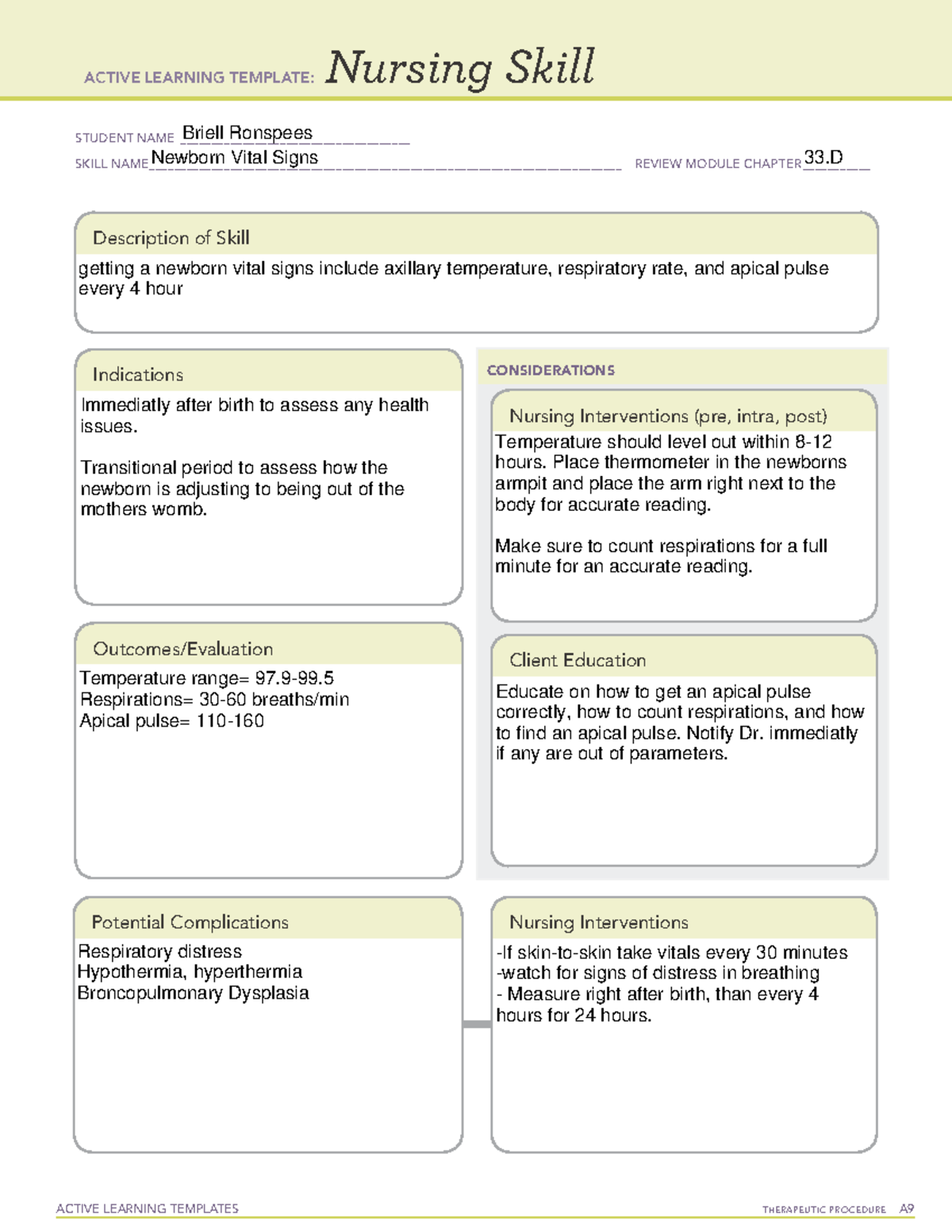 ACTIVE LEARNING TEMPLATE: Nursing Skill - Newborn Vital Signs (CH 33 ...