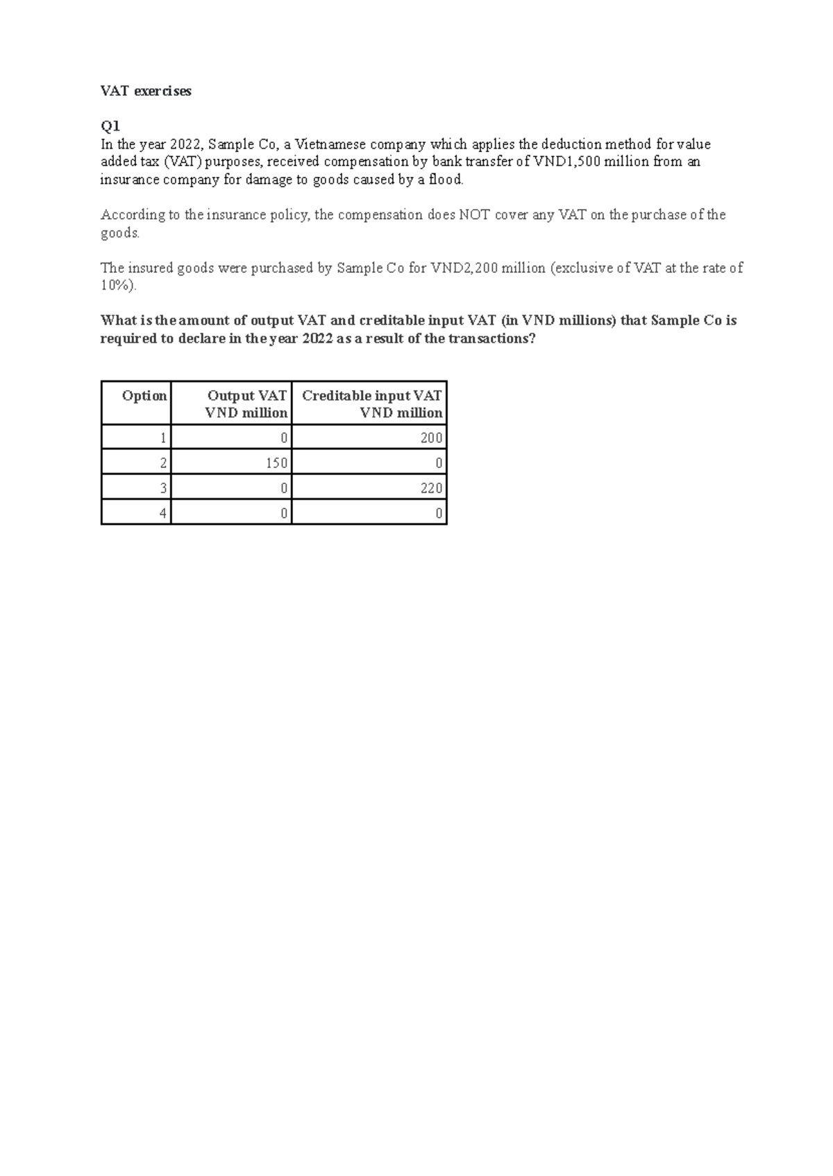 VAT Exercises Q1-Q4: Sample Co. Tax Consultation & Calculations - Studocu