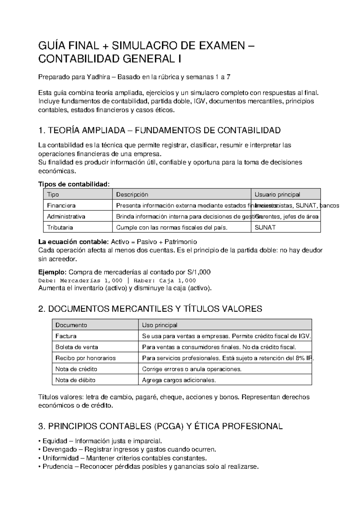 GUÍA FINAL SIMULACRO DE EXAMEN CONTABILIDAD GENERAL I - Studocu