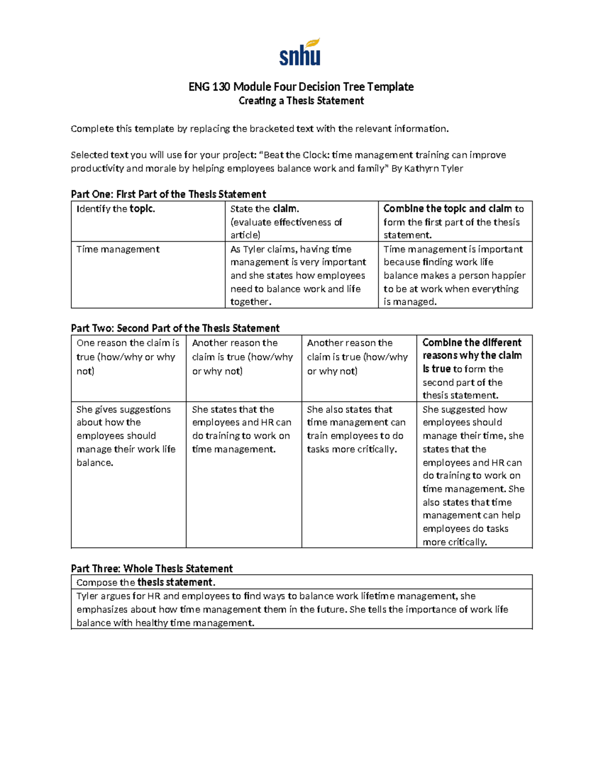 ENG 130 Module Four Thesis Statement Development Template - Studocu