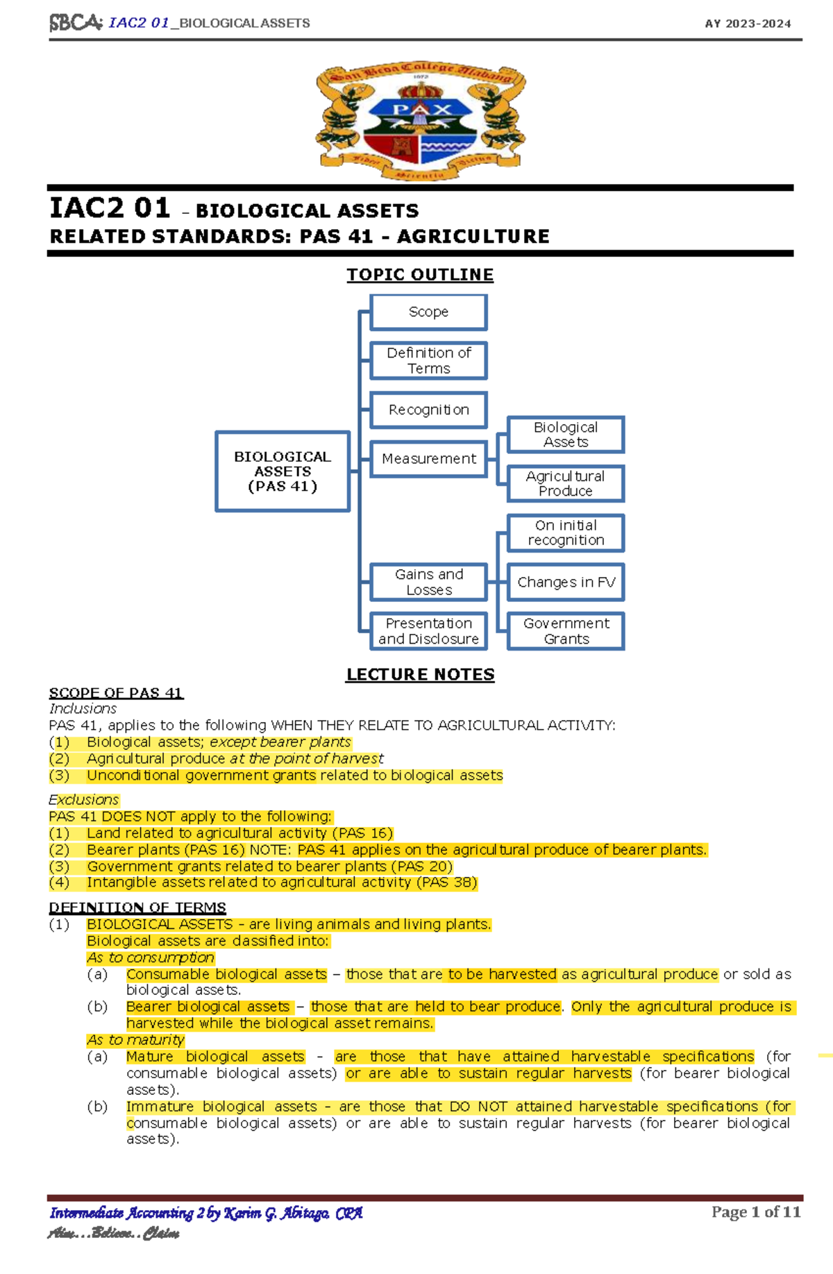 IAC2 01 – Lecture Notes on Biological Assets (PAS 41) - Studocu
