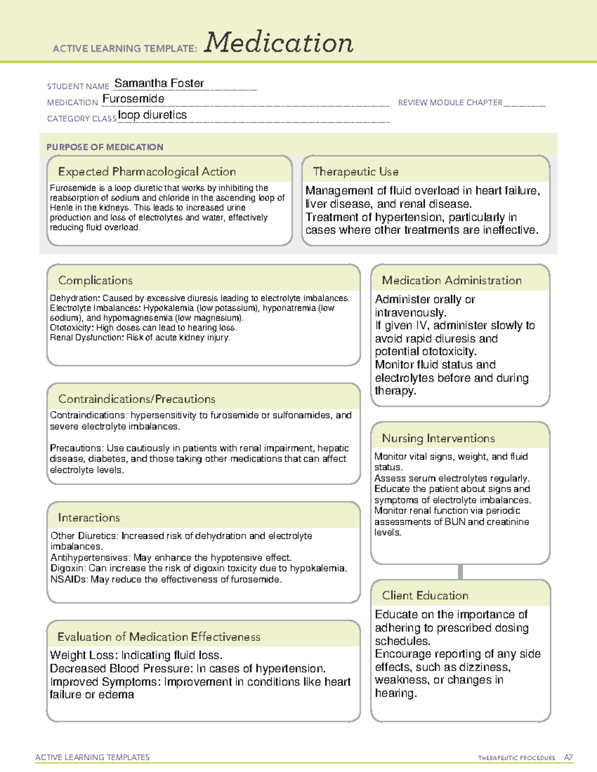 Active Learning Template: Furosemide (Diuretic) Review Module - Studocu