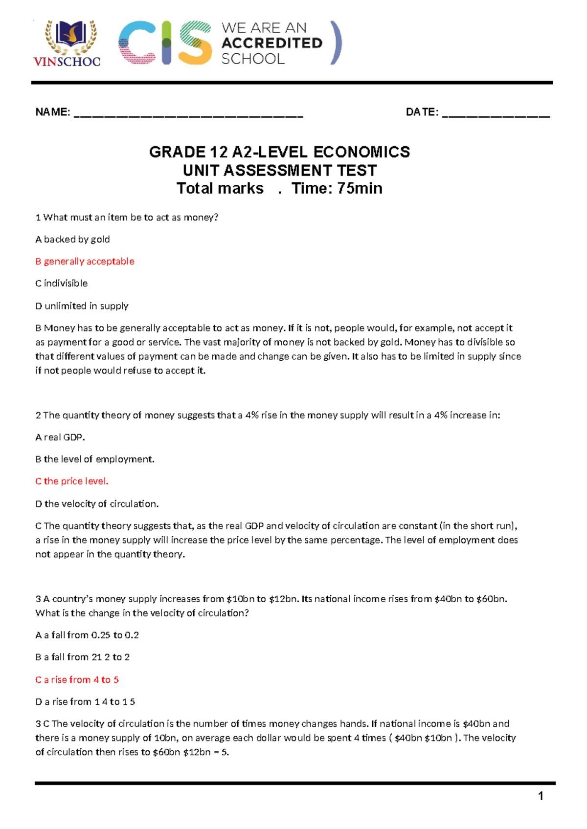 Grade 12 A2-Level Economics Unit Assessment Test - Jan 2023 - Studocu