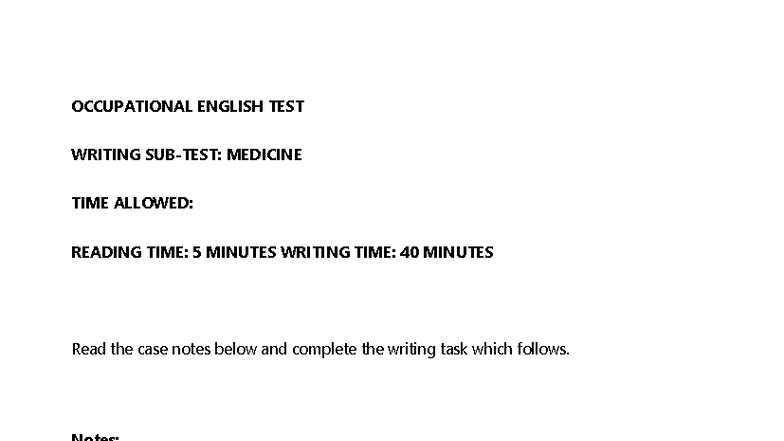 OET Writing Medicine Case Notes for Referral Letters - Studocu