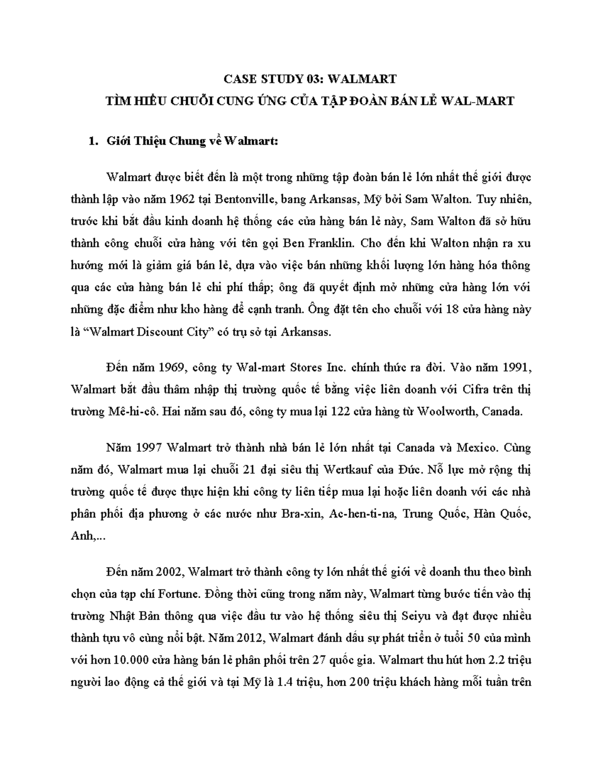 CASE Study 03 - Supply Chain Management of Walmart - Studocu