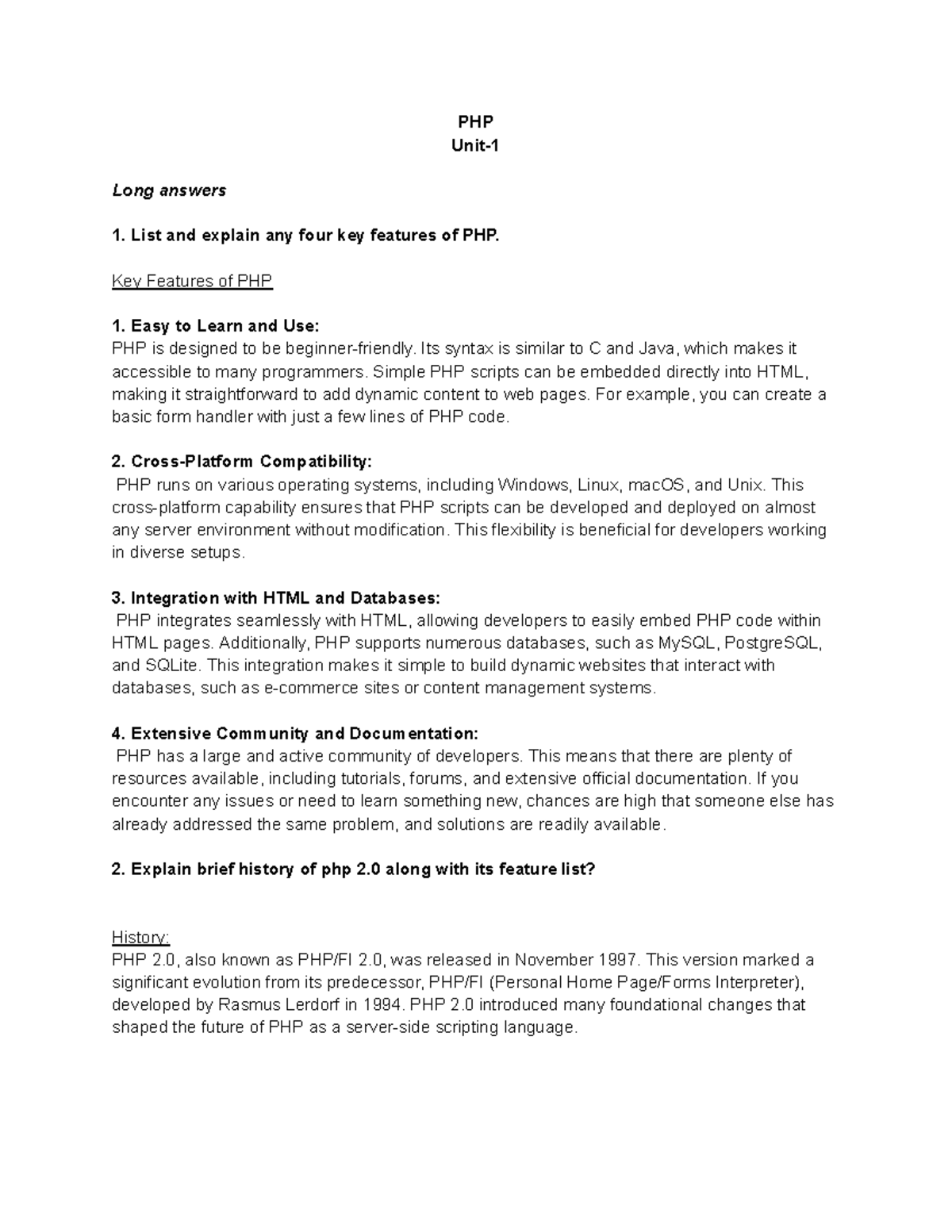 U1-PHP: Comprehensive PHP Solved Questions Bank and Guide - Studocu