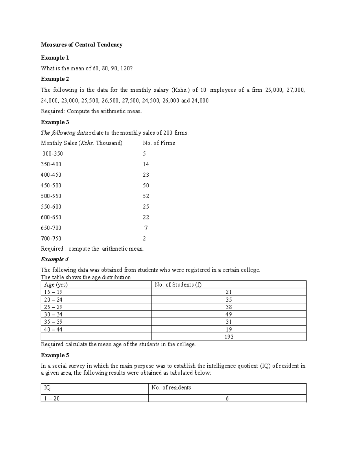Measures of Central Tendency questions - Measures of Central Tendency ...