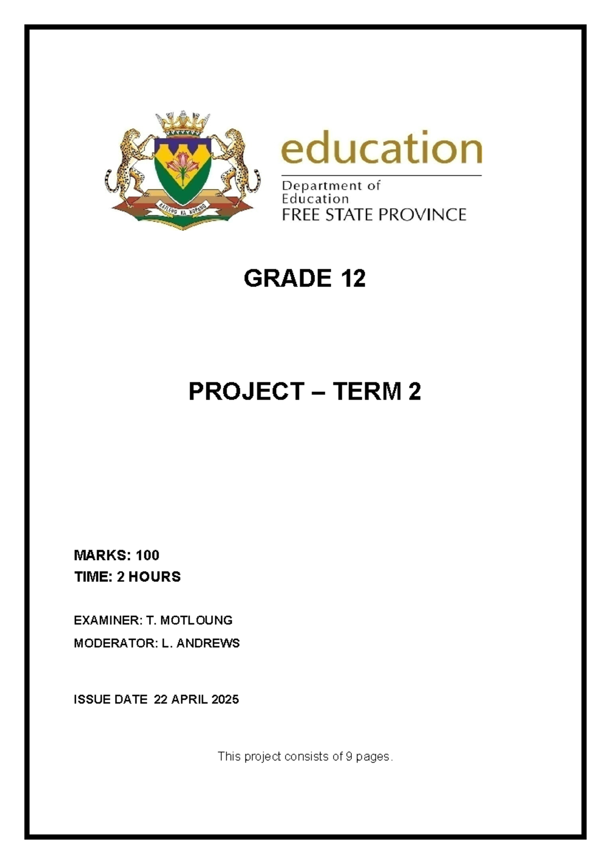 Grade 12 Project Term 2: Financial Analysis & Audit Report (2025) - Studocu