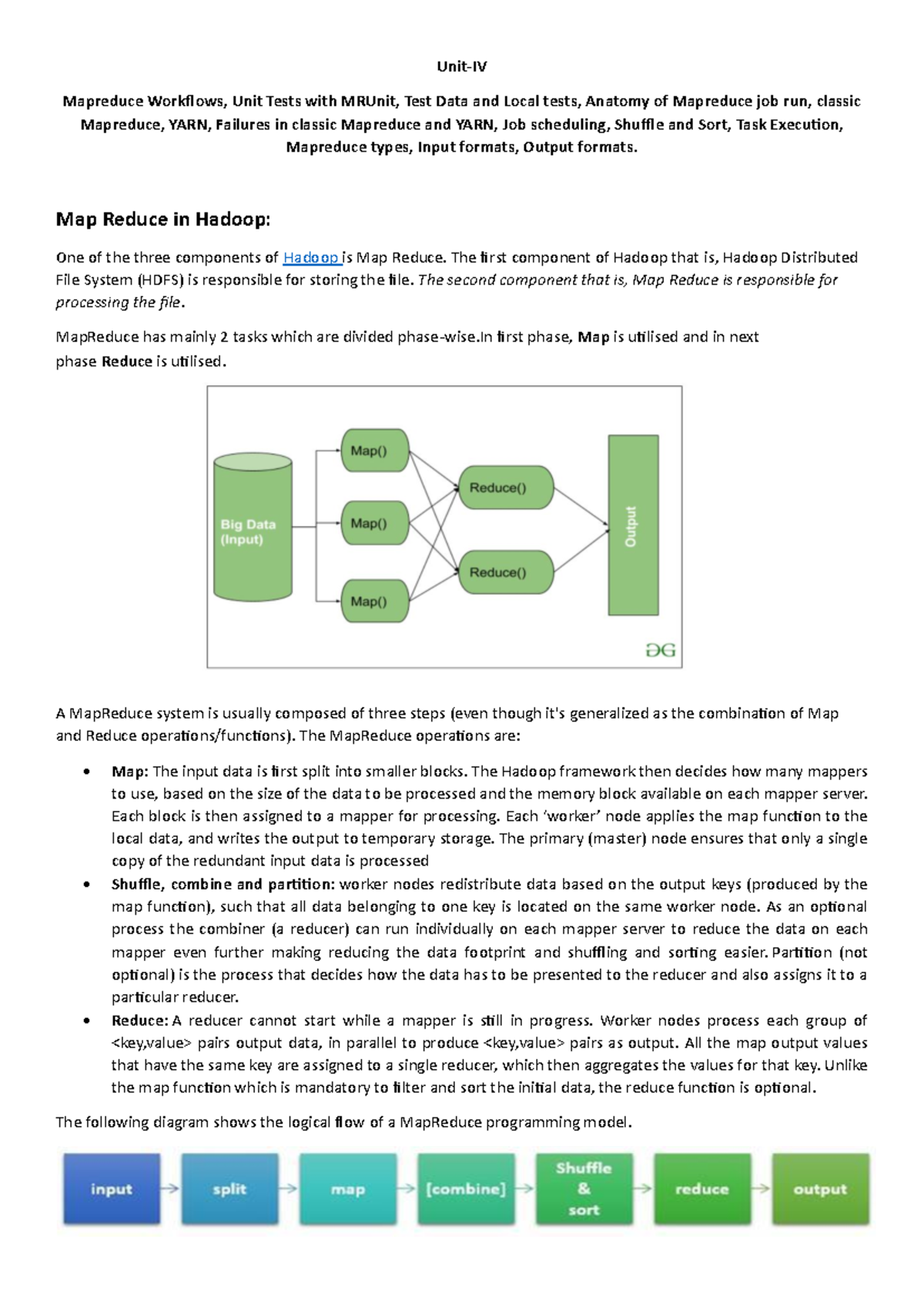 BDA Unit IV: MapReduce Workflows, MRUnit Testing, and Job Execution ...