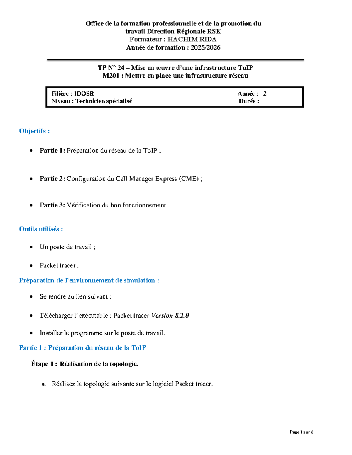 TP 24 - Mise en œuvre d'une infrastructure ToIP avec Packet Tracer M201 ...