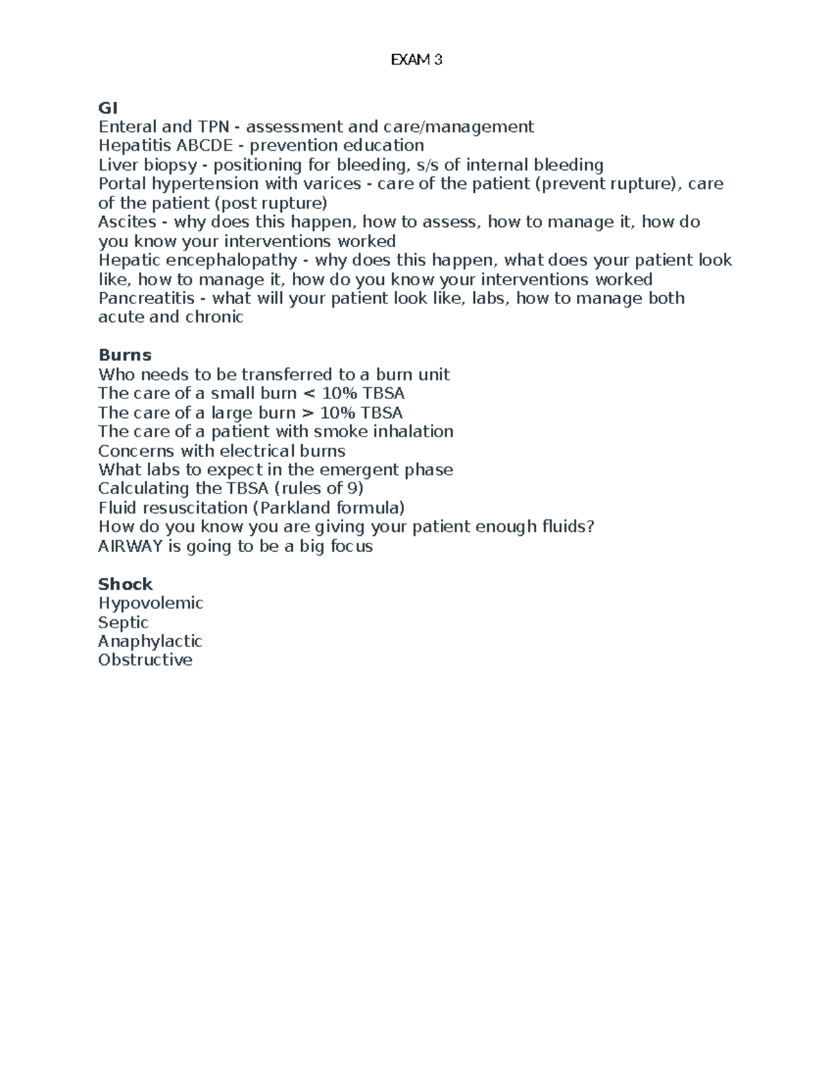 EXAM 3: GI Enteral & TPN Assessment, Hepatitis Prevention, and Patient ...