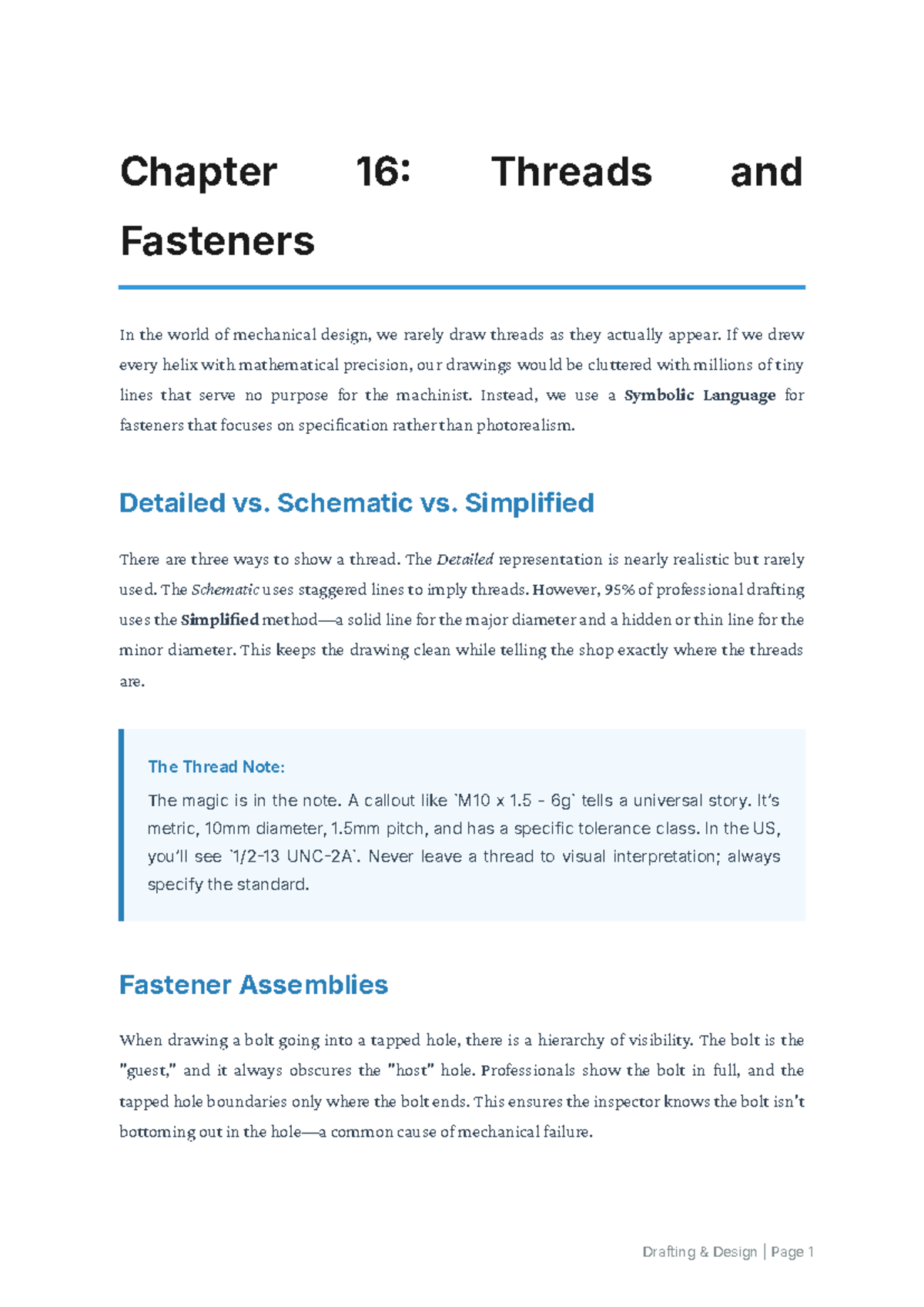 Chapter 16: Threads & Fasteners - Representing Connections - Studocu