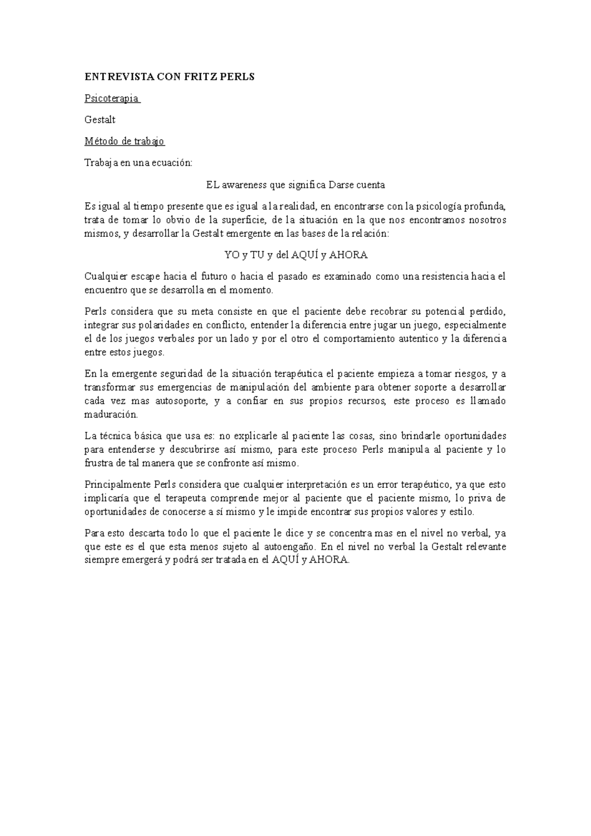 Entrevista CON Fritz Perls - ENTREVISTA CON FRITZ PERLS Psicoterapia ...