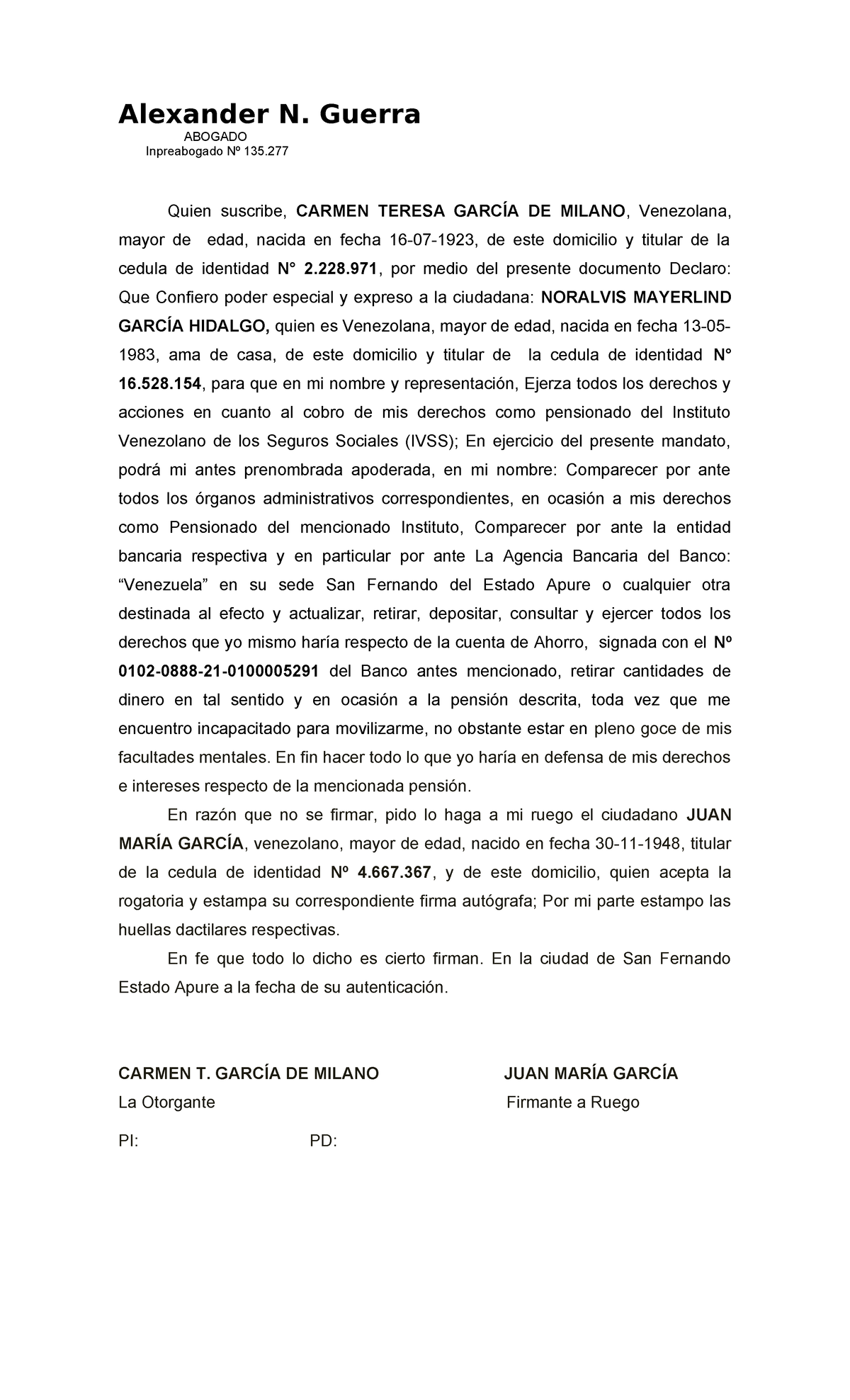 Poder Especial CON Firmante A Ruego - Testamento Legal en Venezuela ...