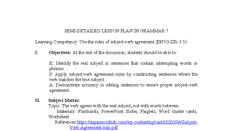 Grammar SVA Semi Detailed LP Castro Jed - SEMI-DETAILED LESSON PLAN IN ...