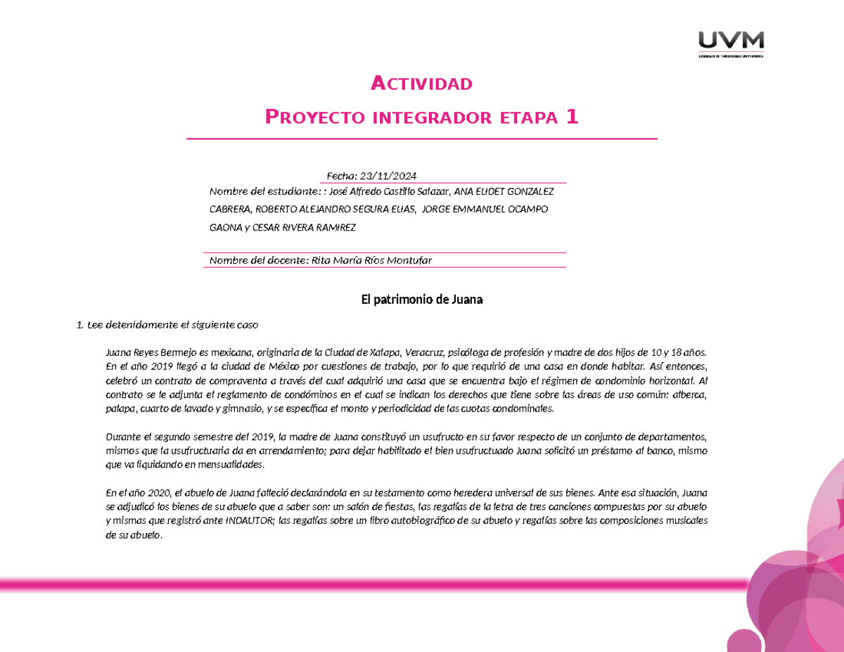 A1 Eq7 - trajo 1 - ACTIVIDAD PROYECTO INTEGRADOR ETAPA 1 Fecha: 23/11/ Nombre del estudiante ...
