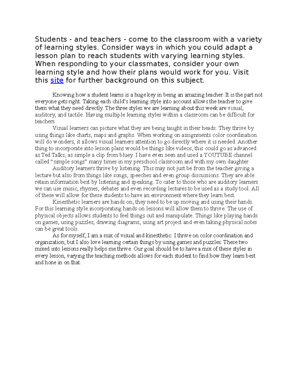 Adapting Lesson Plans for Diverse Learning Styles: A Student ...