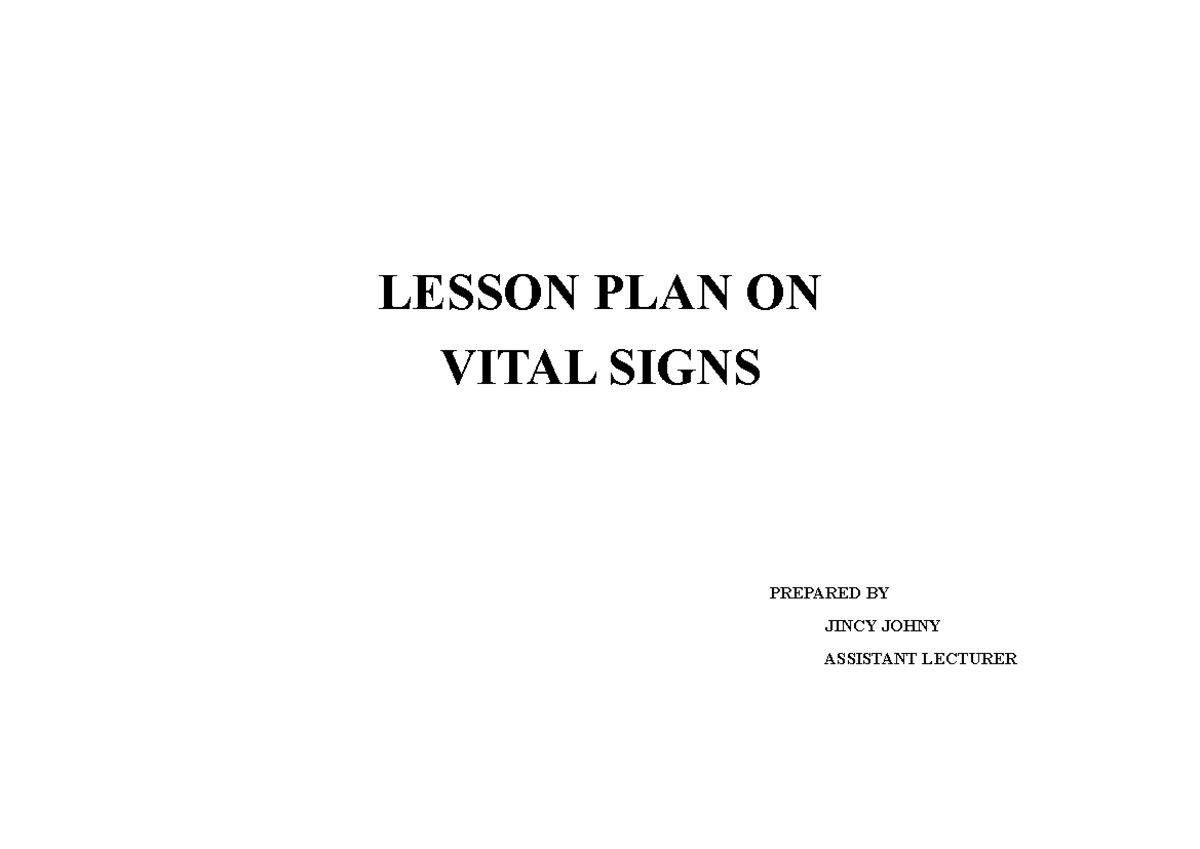 Lesson Plan on Vital Signs for PCA Students (Course Code: 699579139 ...