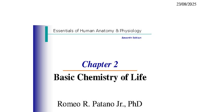 Essentials of Human Anatomy & Physiology (BIO 101) Chapter 2: Basic Chemistry - Studocu